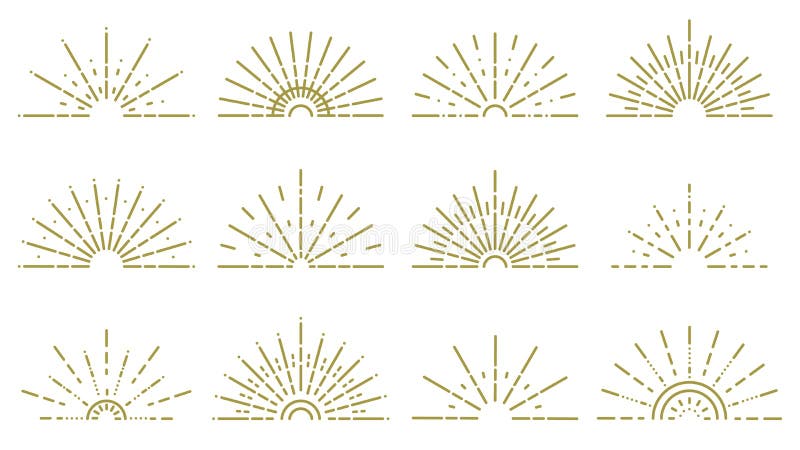 Doodle Sunrise Light Elements. Outline Sunburst, Abstract Rising Sun ...