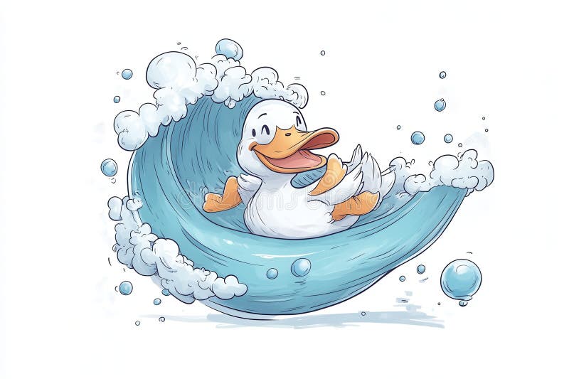 Doodle of a Surfer Duck Diving Under a Wave with Bubbles, Simple ...