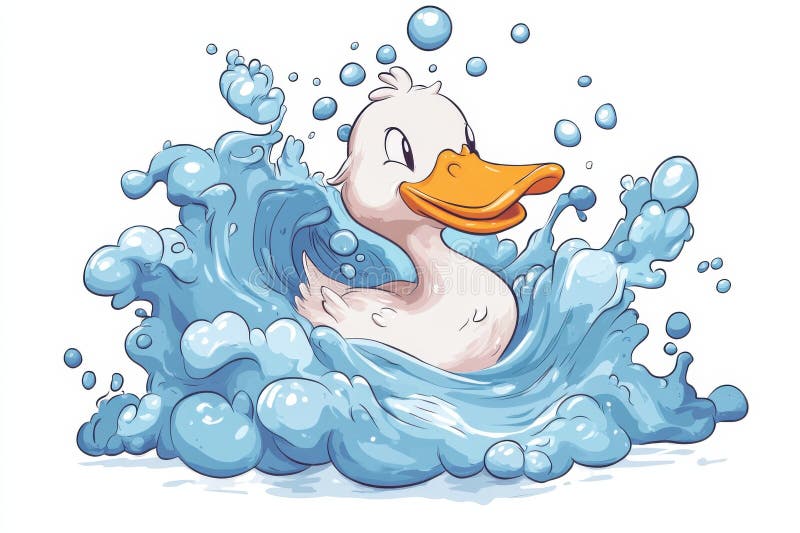 Doodle of a Surfer Duck Diving Under a Wave with Bubbles, Simple ...
