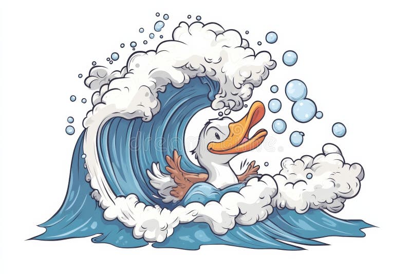 Doodle of a Surfer Duck Diving Under a Wave with Bubbles, Simple ...