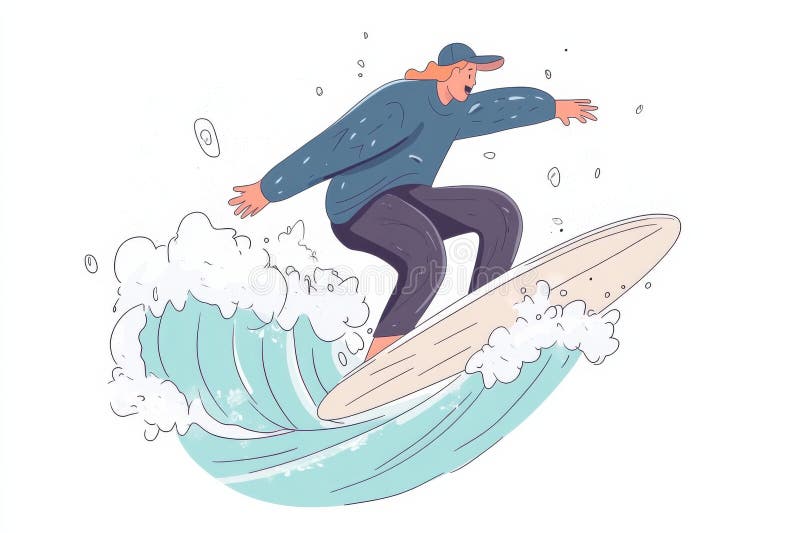 Doodle of a Surfer Performing a Trick on a Wave, Simple Illustration ...