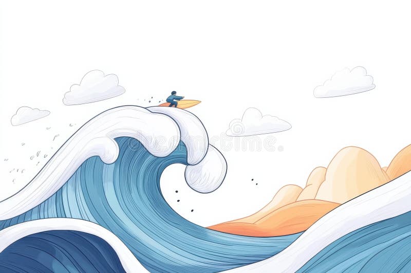 Doodle of a Surfer Performing a Trick on a Wave, Simple Illustration ...