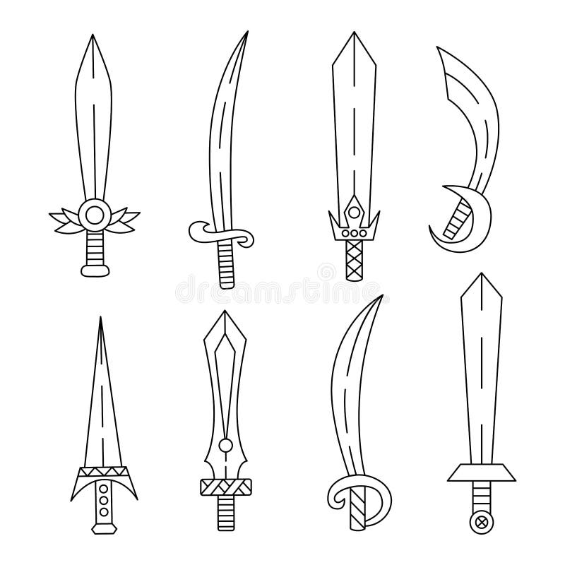Doodle swords vector set stock vector. Illustration of knife - 100735972