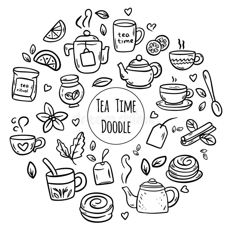 Doodle Tea Time Illustrations a Unique Collection Featuring Various ...