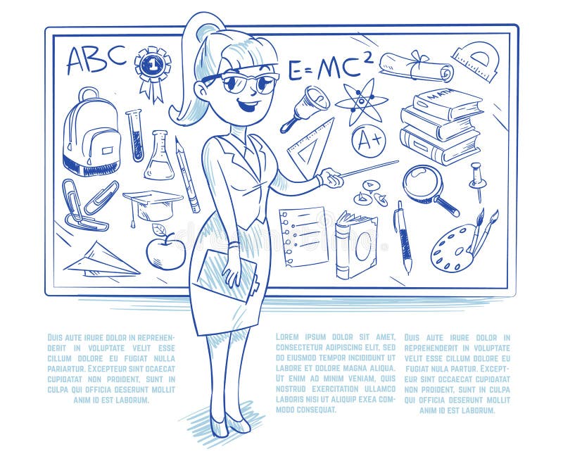 Doodle Teacher Teaching Students on the Lesson. School Education Vector ...