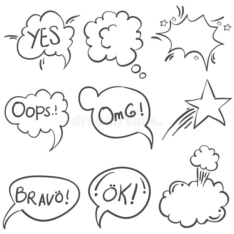 Doodle of Text Balloon Style Set Stock Vector - Illustration of comic ...