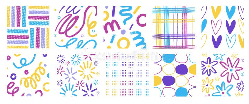 Doodle Textures. Different Abstract Patterns Collection, Funny Colorful ...