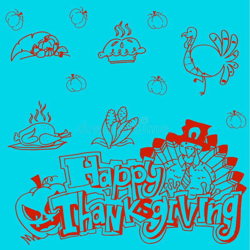 Doodle Thanksgiving Blue Backgrounds Stock Illustrations – 11 Doodle ...