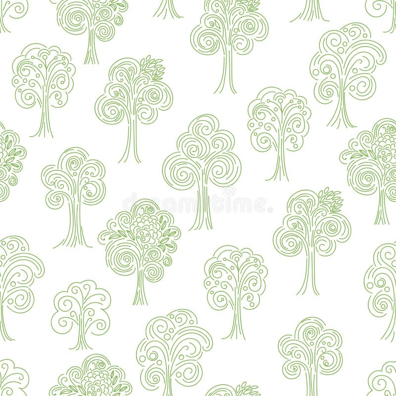 Doodle Thin Line Forest Seamless Pattern. Curly Thin Line Trees ...