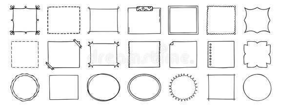 Doodle Thin Line Frame Border Set. Abstract Empty Line Shapes Hand ...