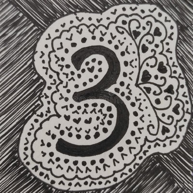 Doodle Three Black and White Ink Stock Image - Image of three, doodle ...
