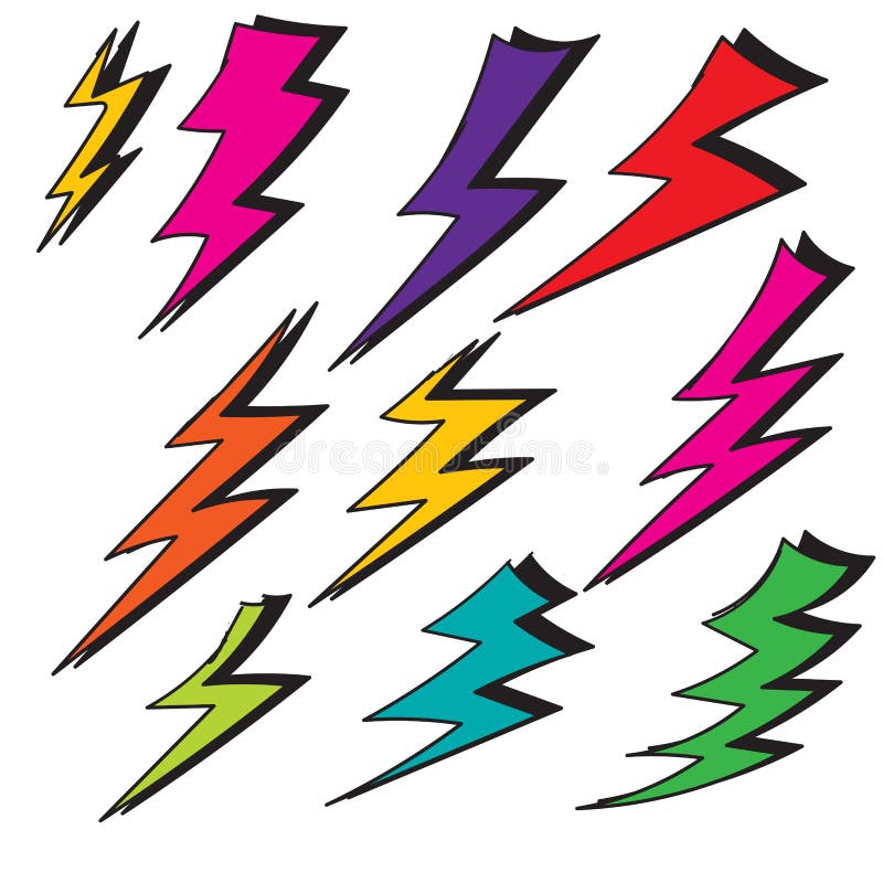 Doodle Thunder Collection Illustration Handdrawn Colorful Style Vector ...