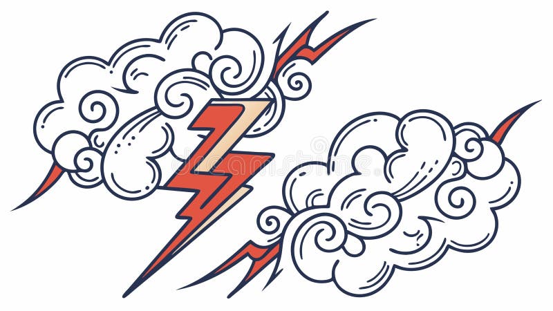 Doodle of a Thunderstorm Cloud and Lightning, Vector Design Generative ...