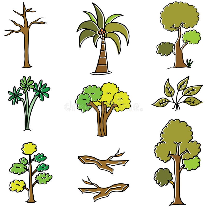 Tree Set Different Doodle of Vector Stock Vector - Illustration of tree ...