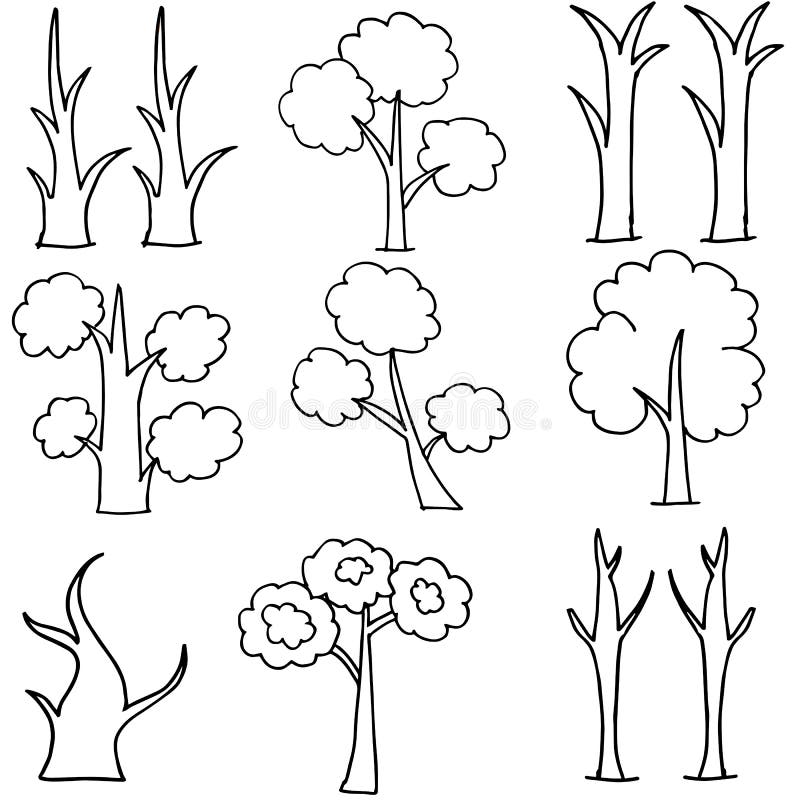 Doodle of Tree Set Collection Stock Vector - Illustration of scrape ...