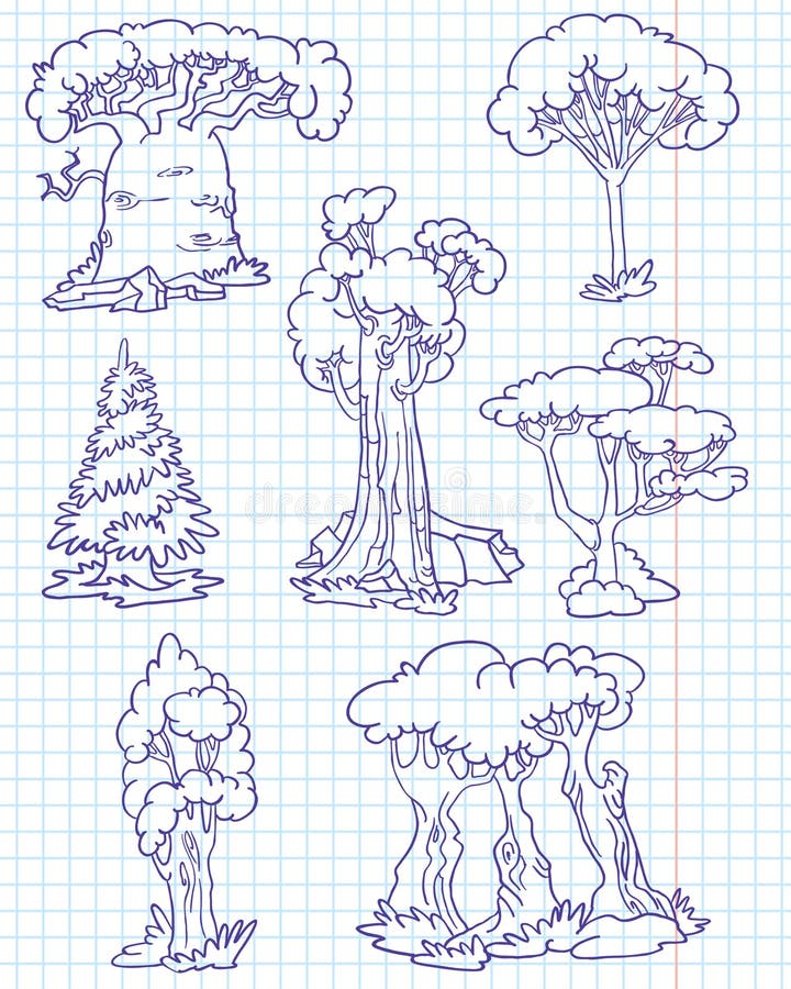 Doodle trees stock vector. Illustration of sketching - 13452774