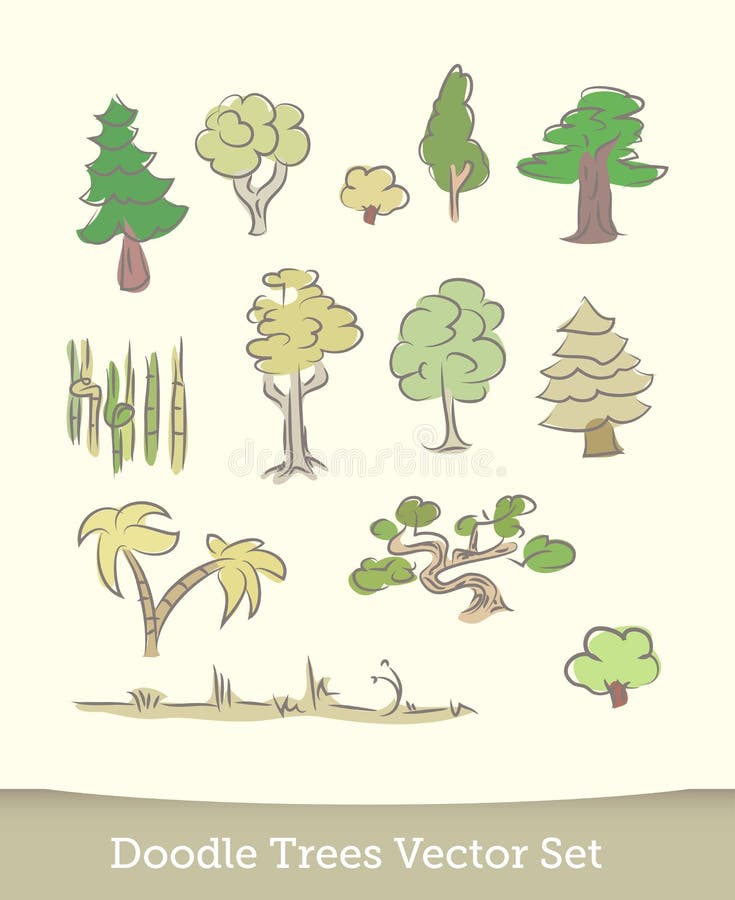 Doodle Trees Set Isolated on White Background. Vector Stock Vector ...