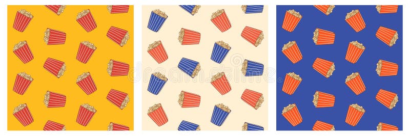 Doodle Trendy Modern Popcorn Seamless Pattern Background. Set of 3 ...