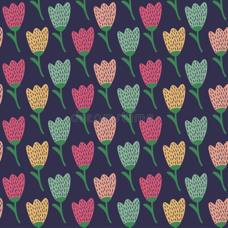 Doodle Tulip Seamless Pattern. Simple Outline Background. Sketch ...
