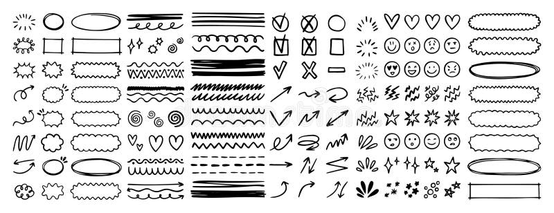 Doodle Underline Emphasis Scribble Elements Line Hand Drawn Set. Doodle ...