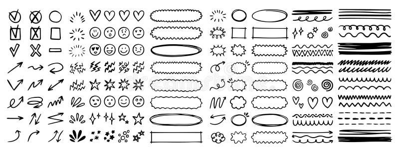 Doodle Underline Emphasis Scribble Elements Line Hand Drawn Set. Doodle ...