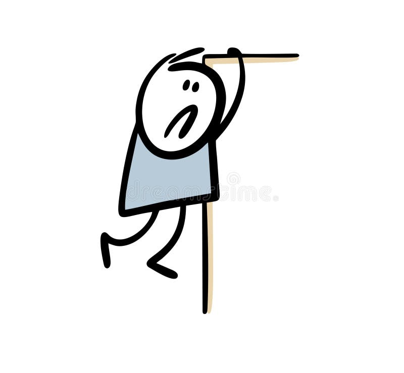 Doodle Unfortunate Stickman Clutched the Edge with His Hands, Holds on ...