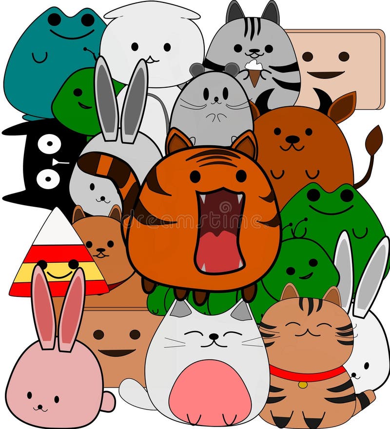 Doodle Various Cartoon Animals Stock Vector - Illustration of person ...