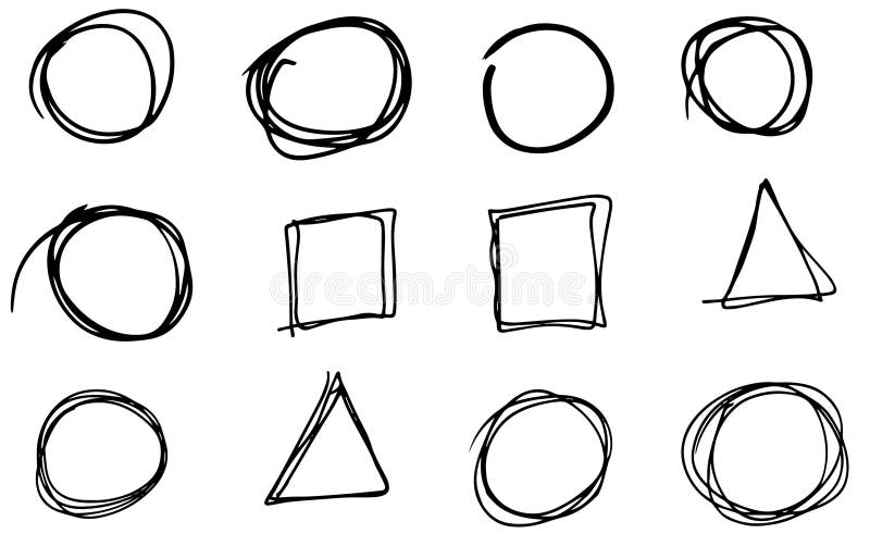 Doodle Vector Circles, Rectangles and Triangles. Hand Drawn Set ...