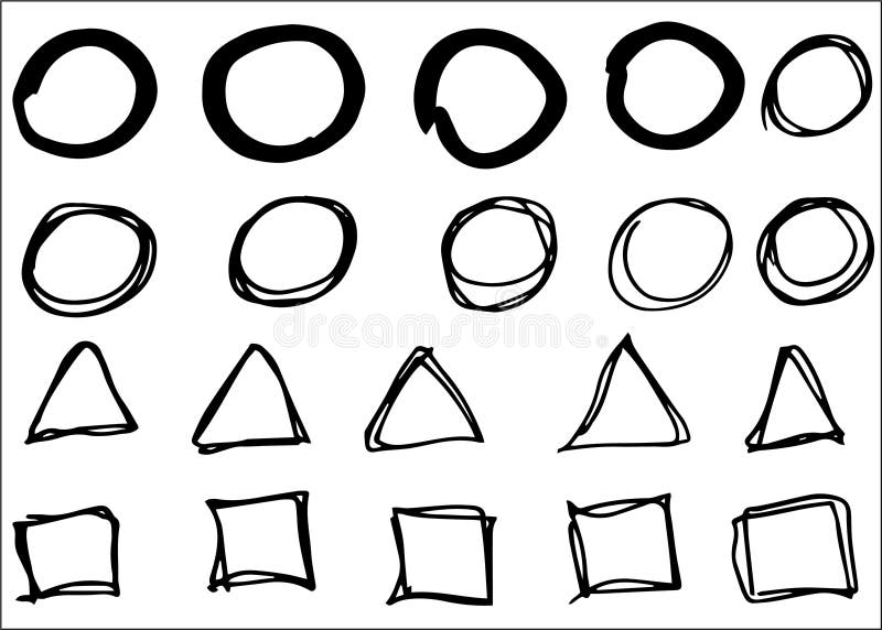 Doodle Vector Circles, Rectangles and Triangles. Hand Drawn Set ...