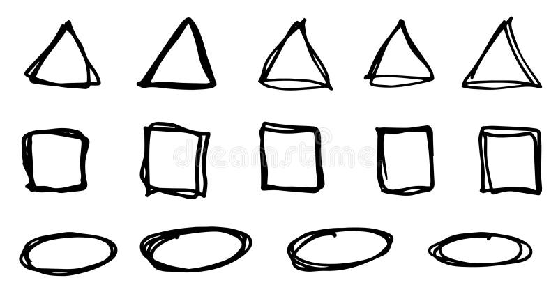 Doodle Vector Circles, Rectangles and Triangles. Hand Drawn Set ...