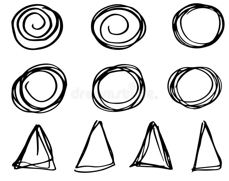 Doodle Vector Circles and Triangles. Hand Drawn Set, Cartoon Style ...