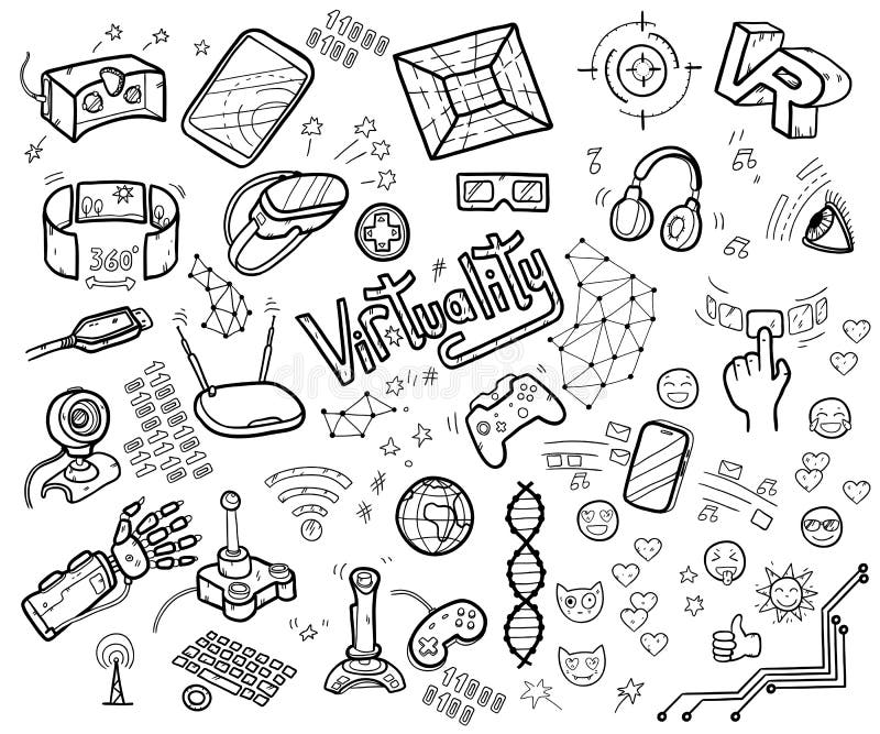 Doodle Vector Collection of Virtual Reality and Innovative Techn Stock ...