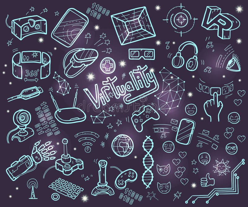 Doodle Vector Collection of Virtual Reality and Innovative Stock Vector ...