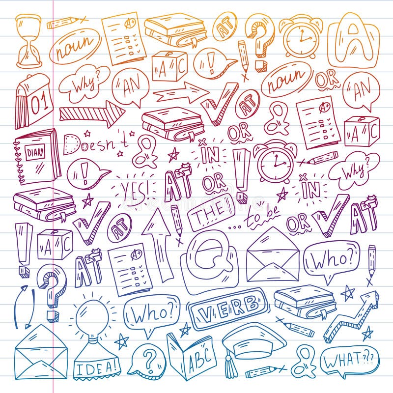 Doodle Vector Concept Illustration of Learning English Language ...