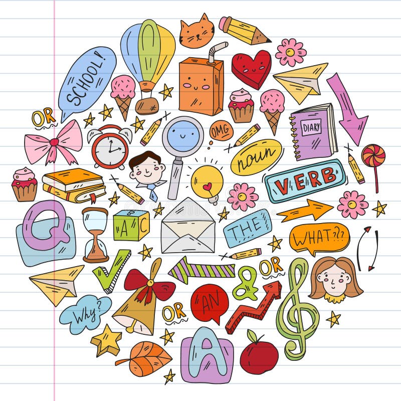 Doodle Vector Concept Illustration of Learning English Language ...