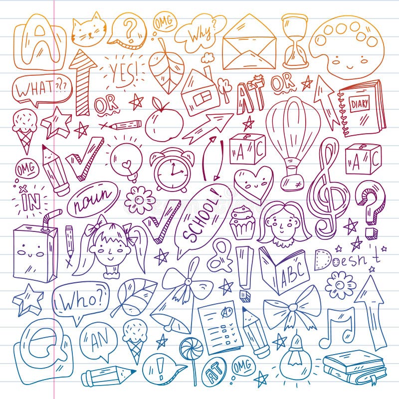 Doodle Vector Concept Illustration of Learning English Language ...