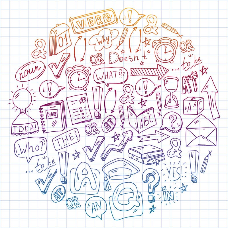 Doodle Vector Concept Illustration of Learning English Language ...