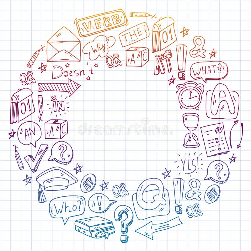 Doodle Vector Concept Illustration of Learning English Language ...