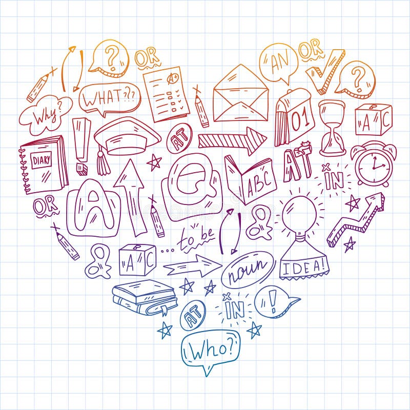 Doodle Vector Concept Illustration of Learning English Language ...