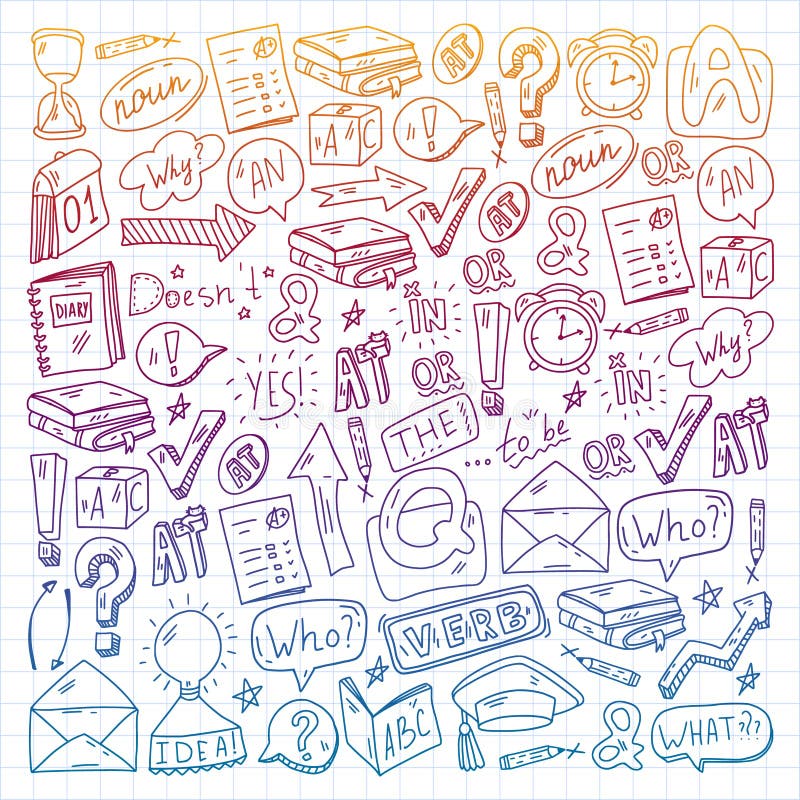 Doodle Vector Concept Illustration of Learning English Language ...