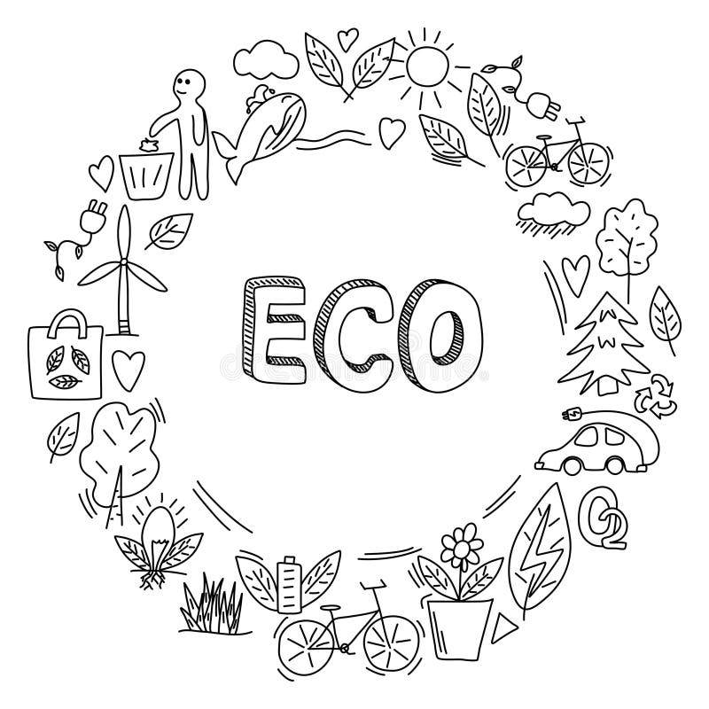 Doodle Vector Illustration on the Theme of Ecology and Environmental ...