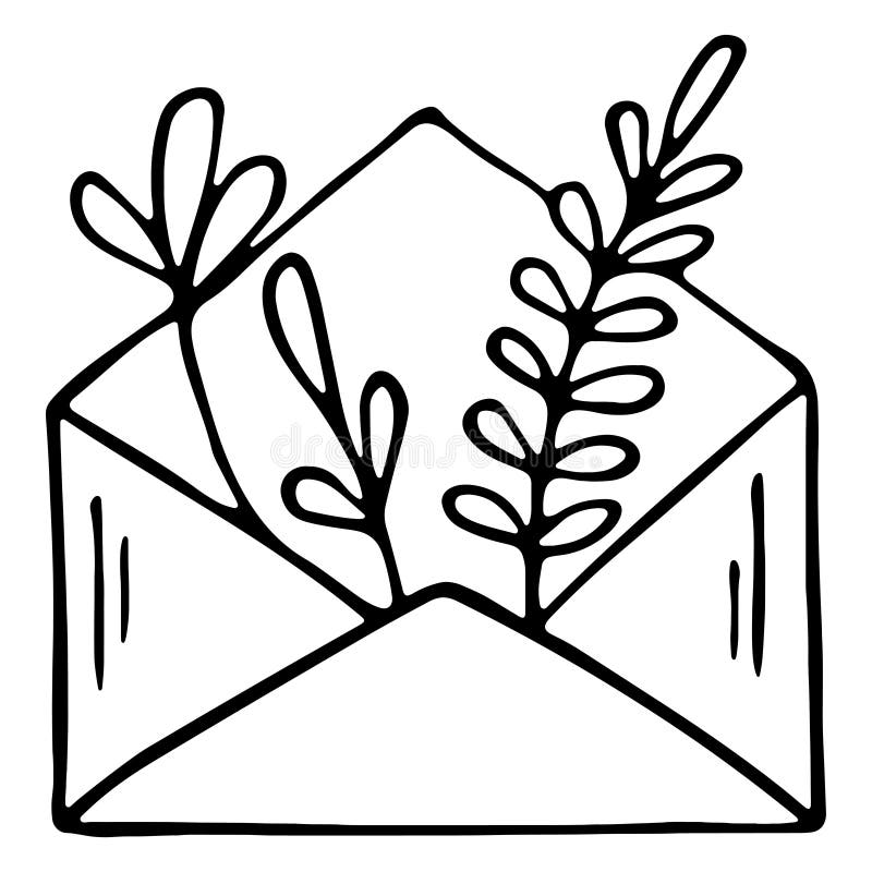 Doodle Vector Letter Envelope with Floral. Hand Drawn Logo or Icon with ...