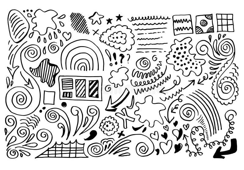 Doodle Vector Lines and Curves.Hand Drawn Check and Arrows Signs. Set ...