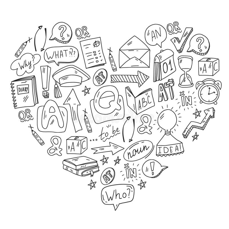 Doodle Vector Pattern. Illustration of Learning English Language. E ...