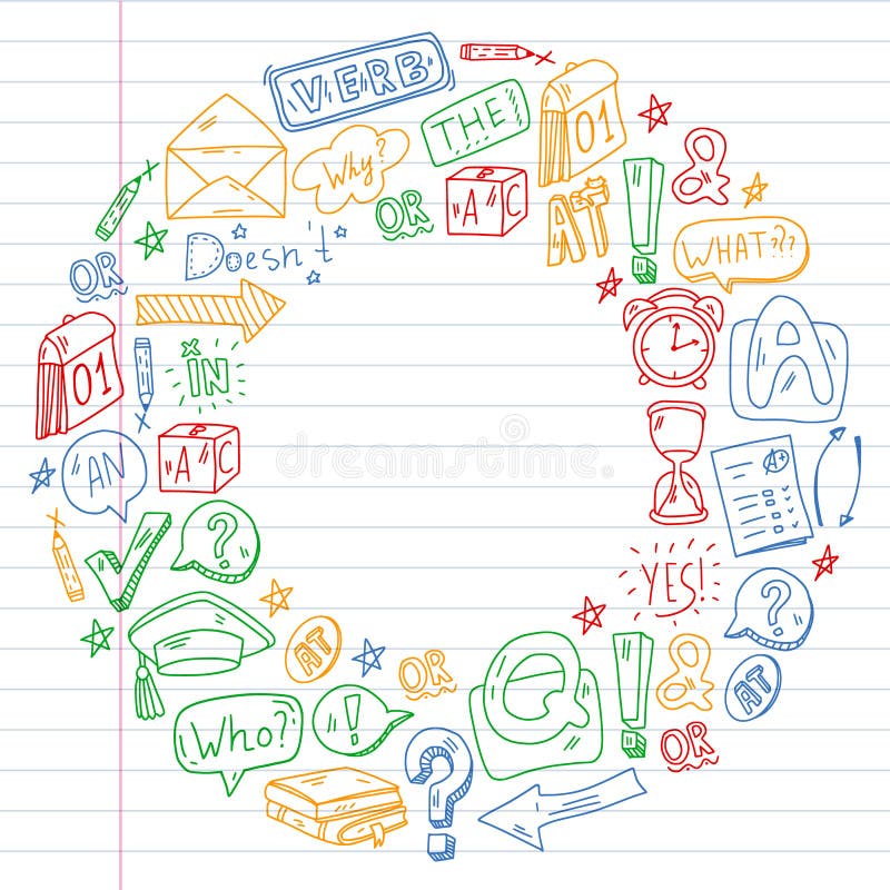 Doodle Vector Pattern. Illustration of Learning English Language. E ...