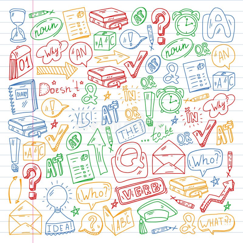 Doodle Vector Pattern. Illustration of Learning English Language. E ...