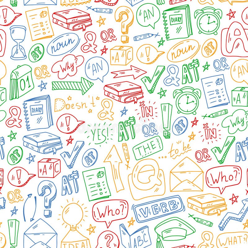 Doodle Vector Pattern. Illustration of Learning English Language. E ...