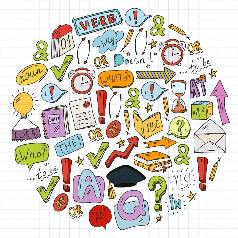 Doodle Vector Pattern. Illustration of Learning English Language. E ...