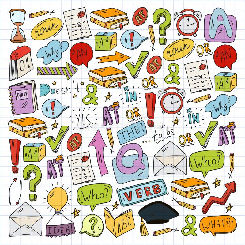 Doodle Vector Pattern. Illustration of Learning English Language. E ...