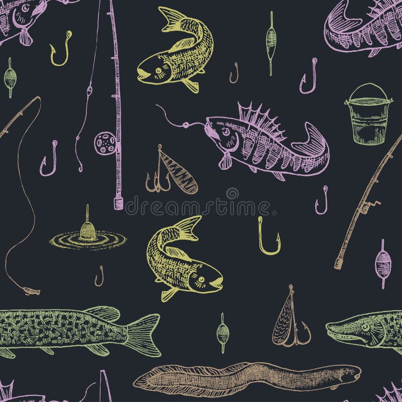 Doodle Vector Seamless Pattern. Fishing Illustration Stock Vector ...